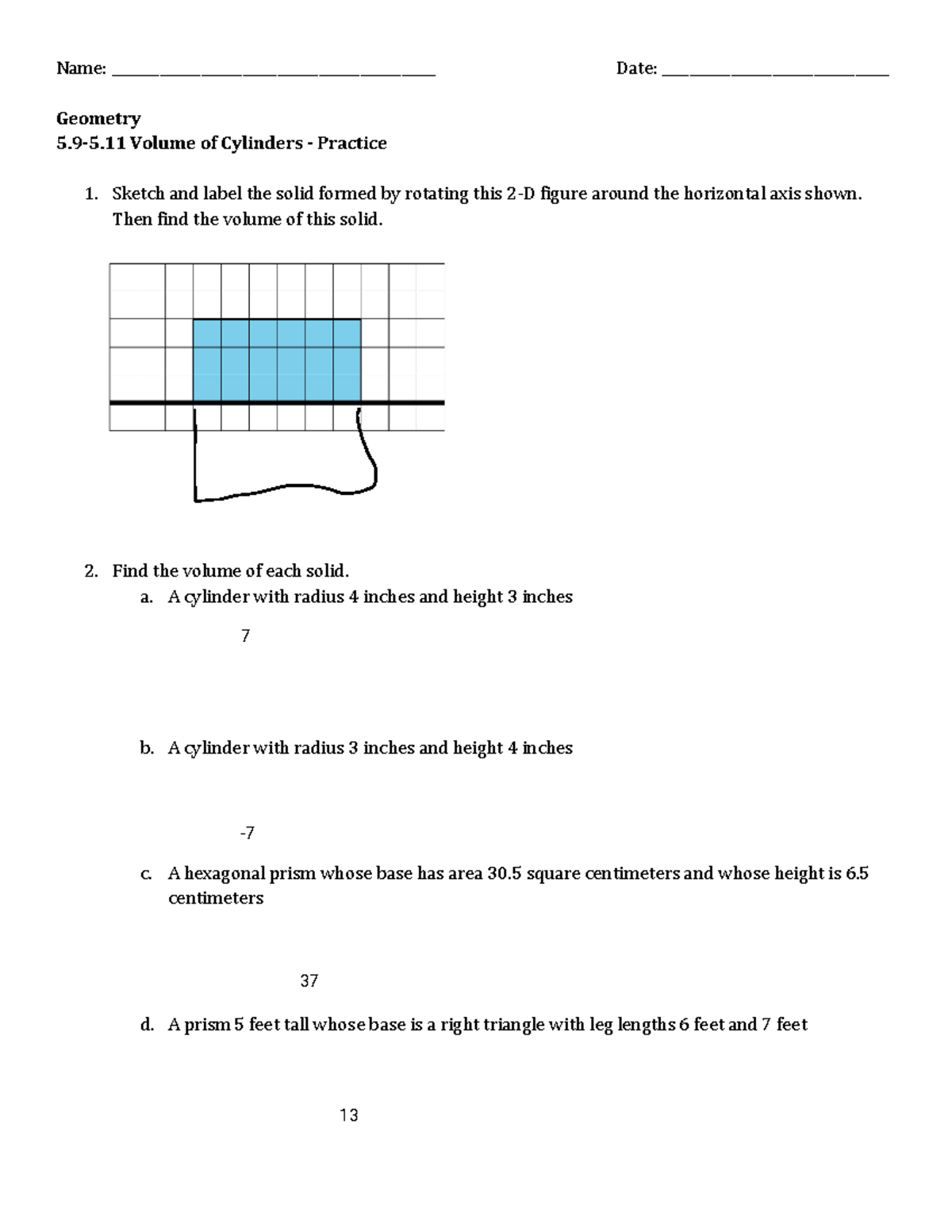 Geometry 5.9-5.11 volume of prisms and cylinders practice - Studocu