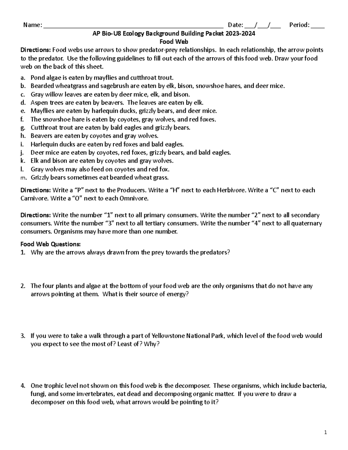 AP - U8 Ecology Background Building Packet and Food Web Guide - Studocu