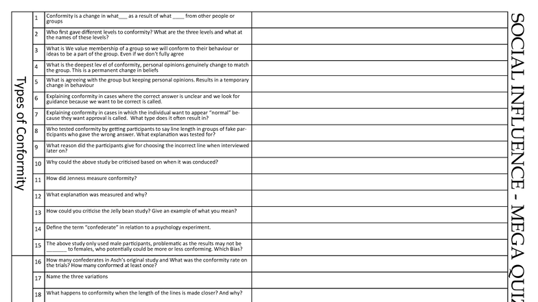Social Influence Mega Quiz: AQA A-Level Psychology (90 Questions) - Studocu