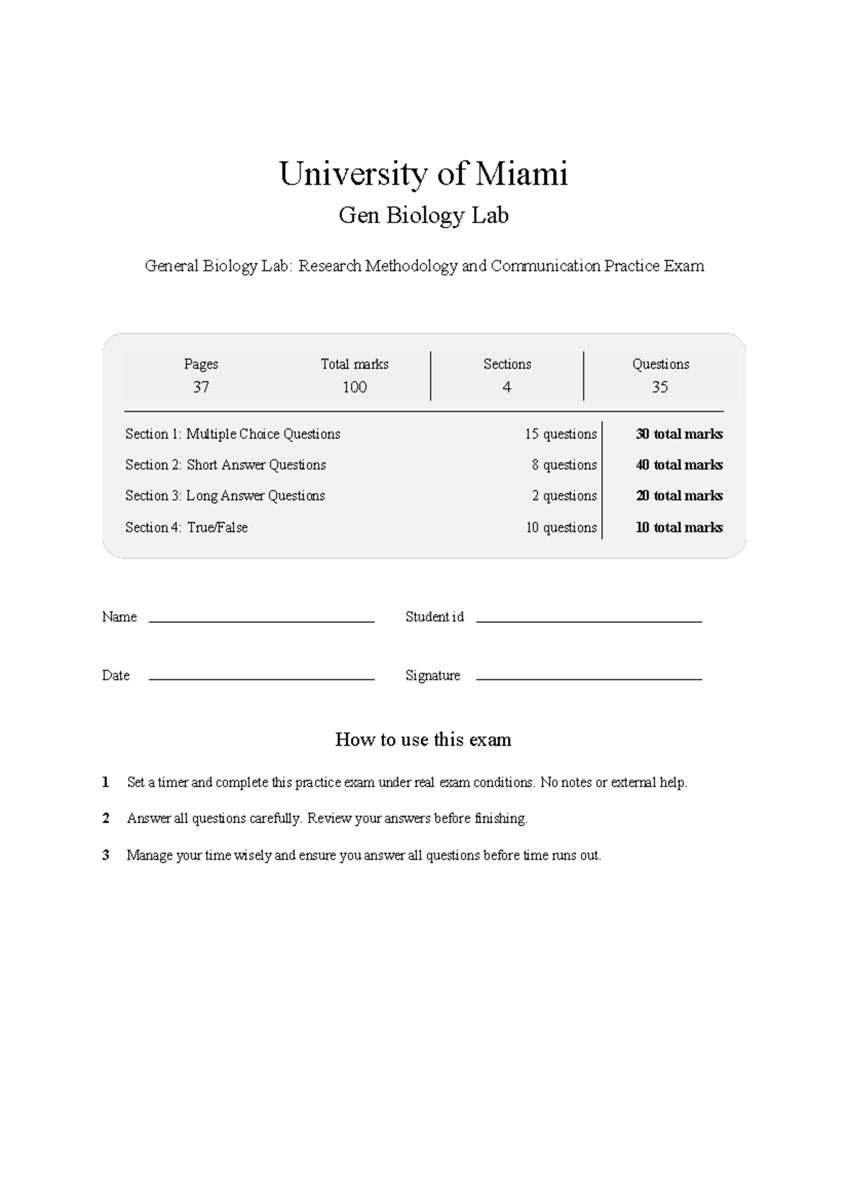 BIL 151 Gen Biology Lab Mock Exam: Research Methodology Practice 2026 ...