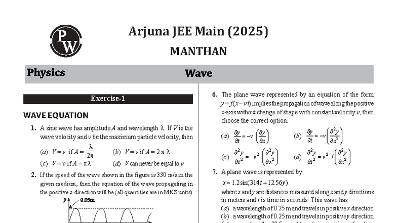 Arjuna JEE Main (2025) Wave Practice Sheet - Studocu