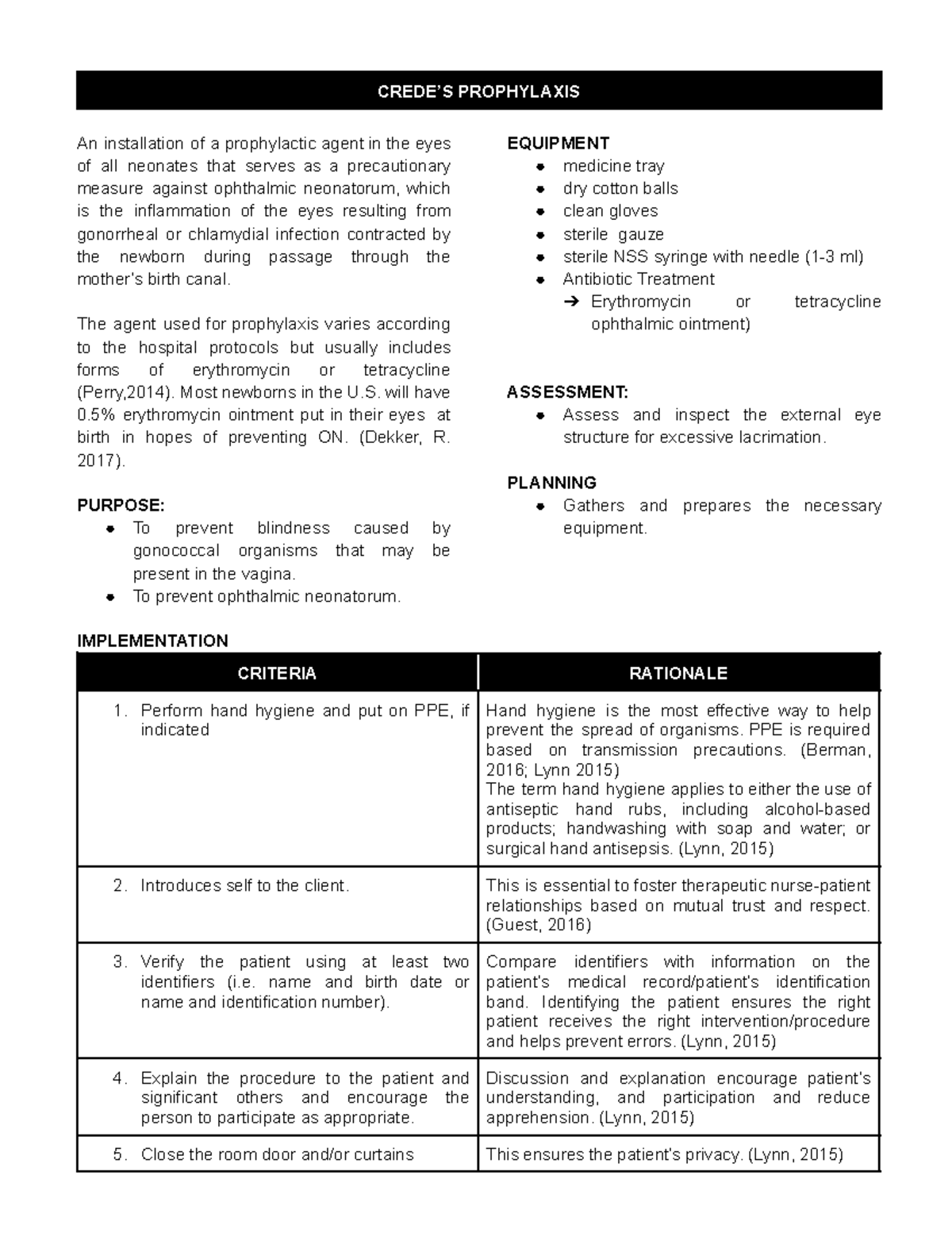 Crede's Prophylaxis Procedure for Neonatal Eye Care - Studocu