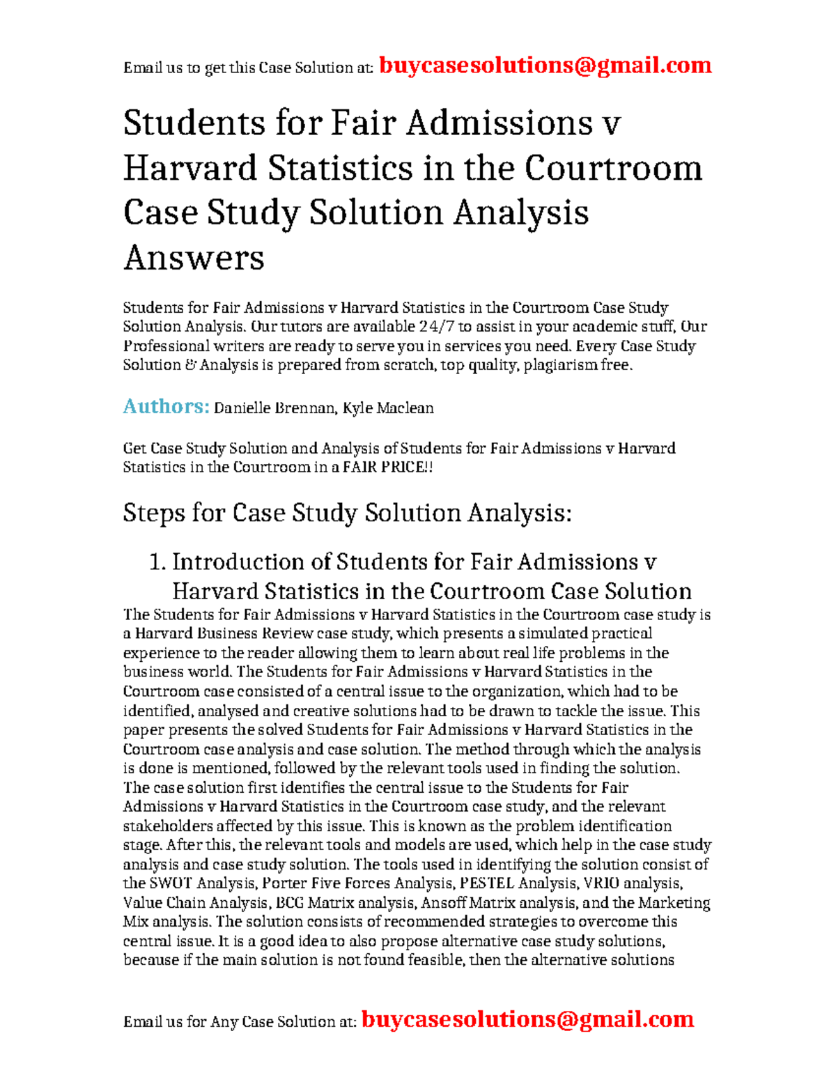 Case Study Analysis: Students for Fair Admissions v Harvard (HBR) - Studocu