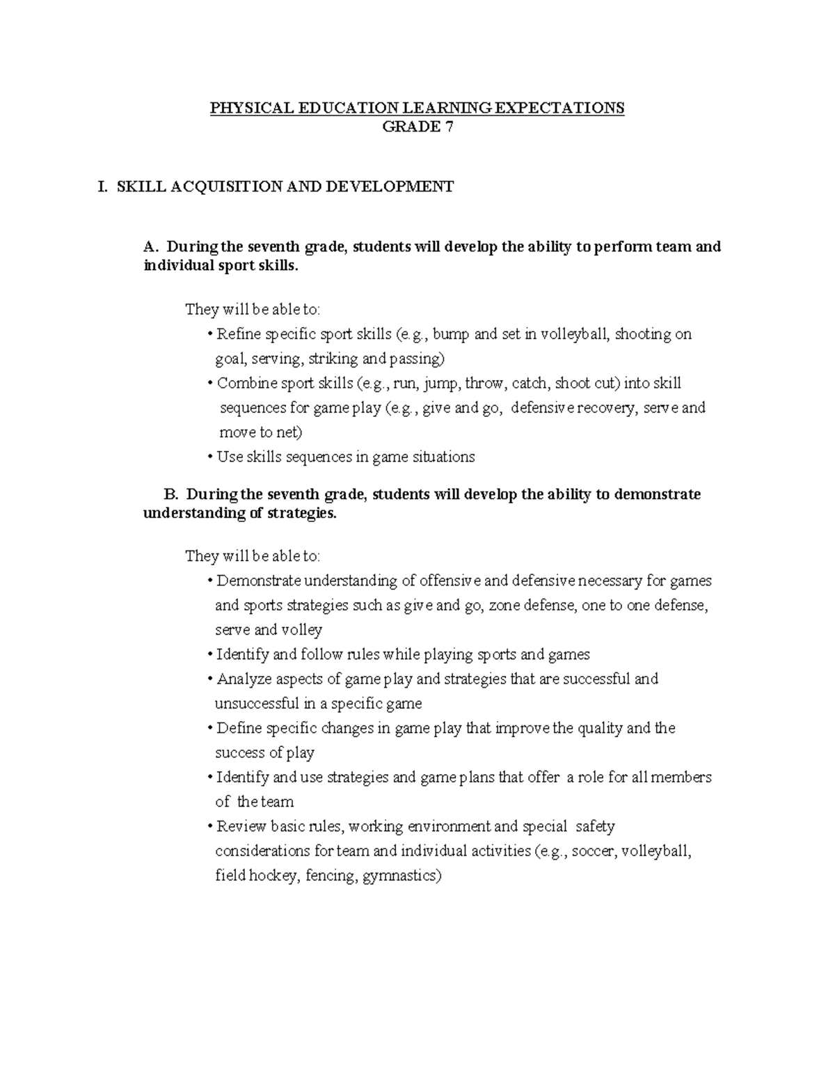 Grade 7 Physical Education: Learning Expectations & Outcomes - Studocu