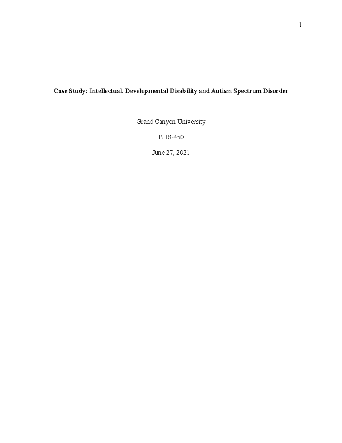 Case Study: Autism Spectrum Disorder (BHS) at Grand Canyon University ...