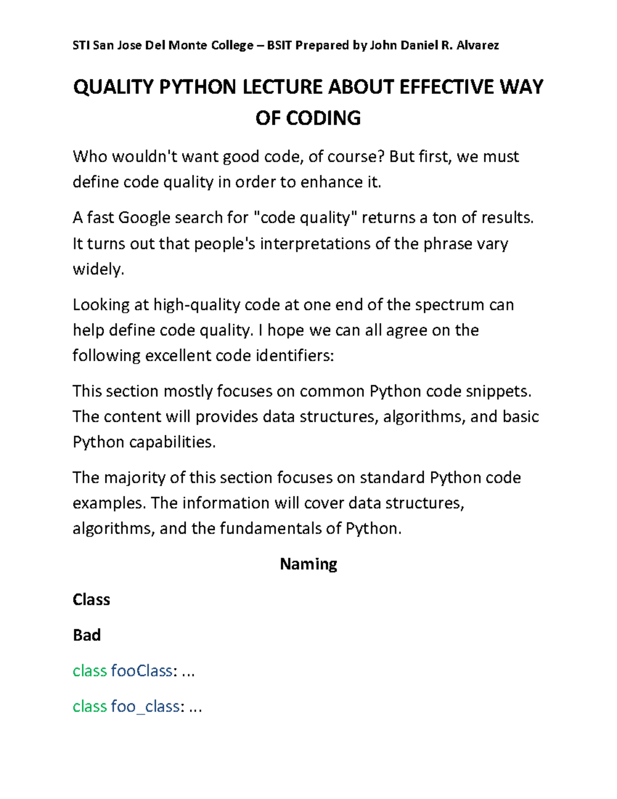 Quality Python Lecture about Effective Way of Coding - QUALITY PYTHON LECTURE ABOUT EFFECTIVE ...