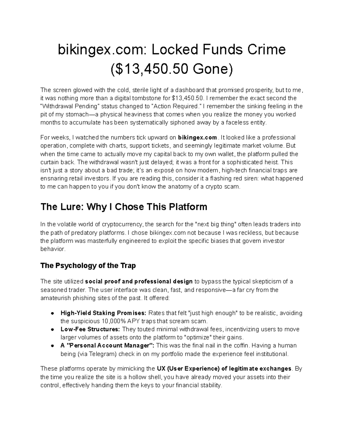 Bikingex.com Locked Funds Scam: A Cautionary Tale of $13,450.50 Lost ...