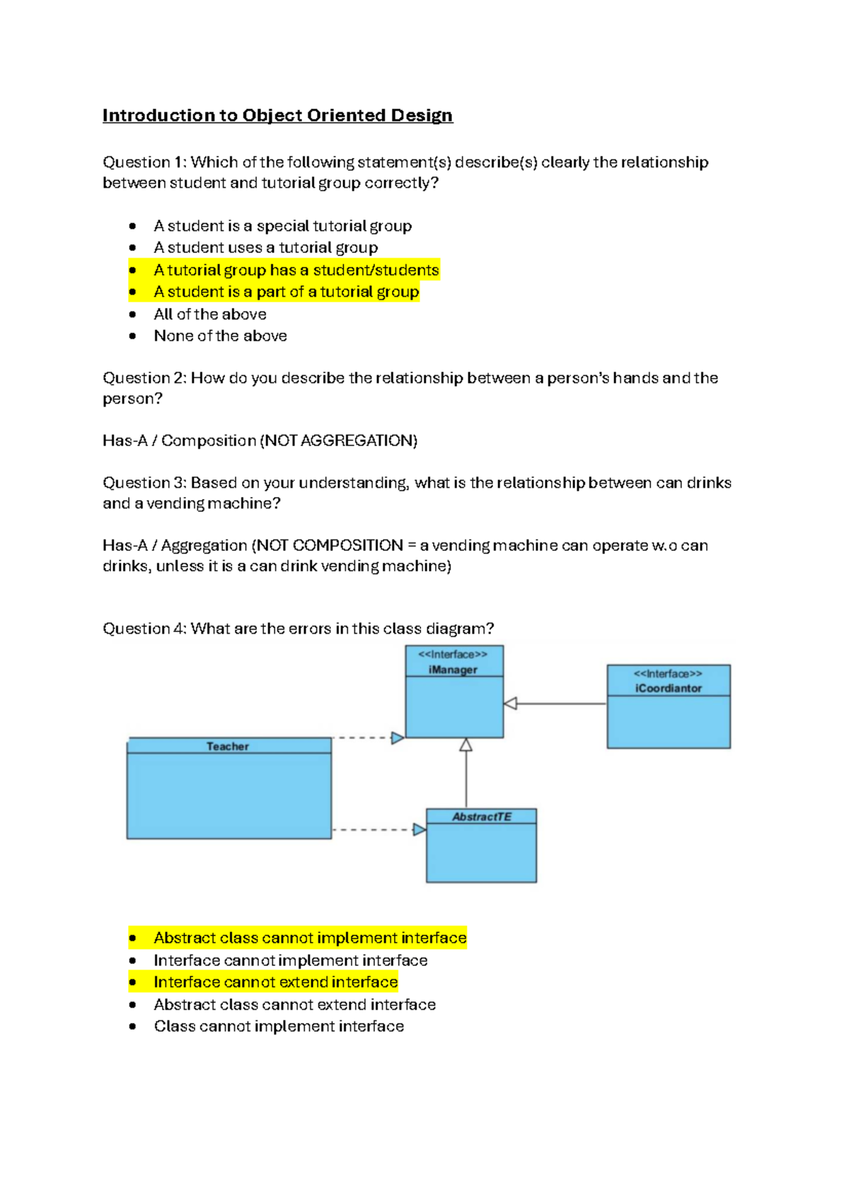 SC2002 Wooclap: Object Oriented Design Question Bank - Studocu