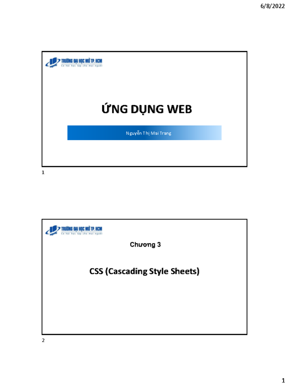 UDW-C3 - Slide ứng dụng web - ỨNG DỤNG WEB Nguyễn Thị Mai Trang CSS (Cascading Style Sheets ...