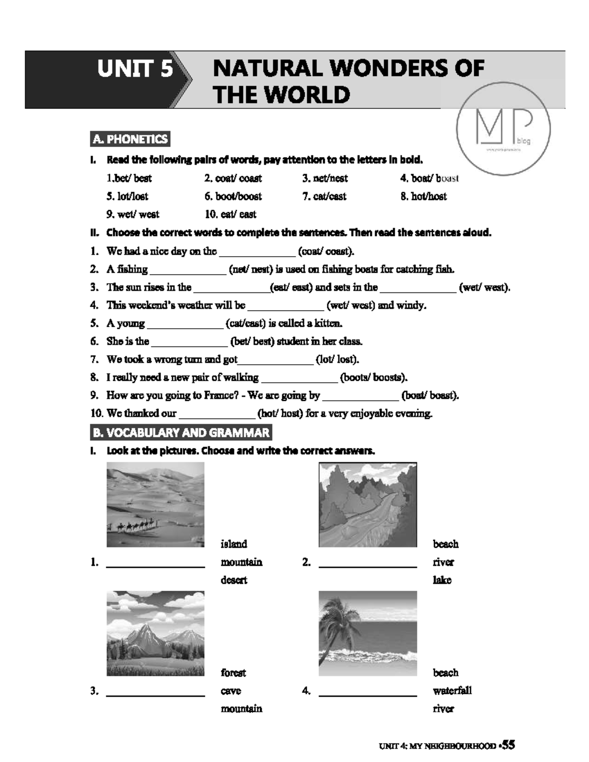 UNIT 5: NATURAL WONDERS OF THE WORLD - PHONETICS & GRAMMAR EXERCISES ...