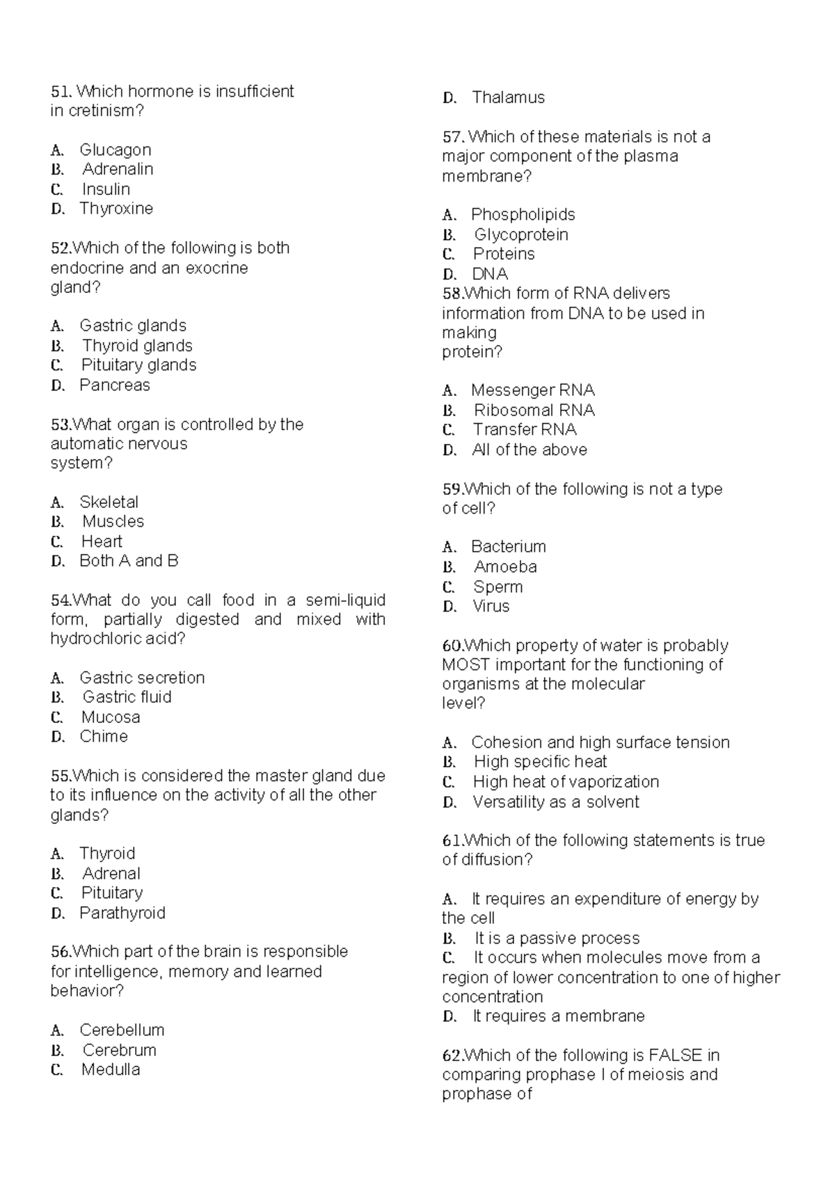Biological Science 101: Key Concepts and Quiz Questions - Studocu