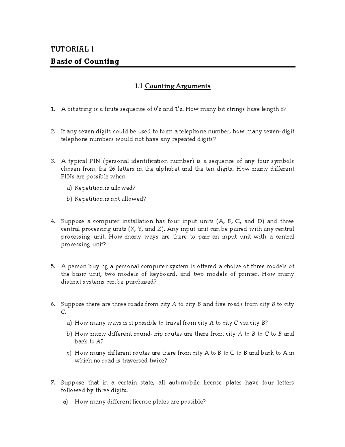 Tutorial 1 Basic OF Counting - TUTORIAL 1 Basic of Counting 1 Counting ...