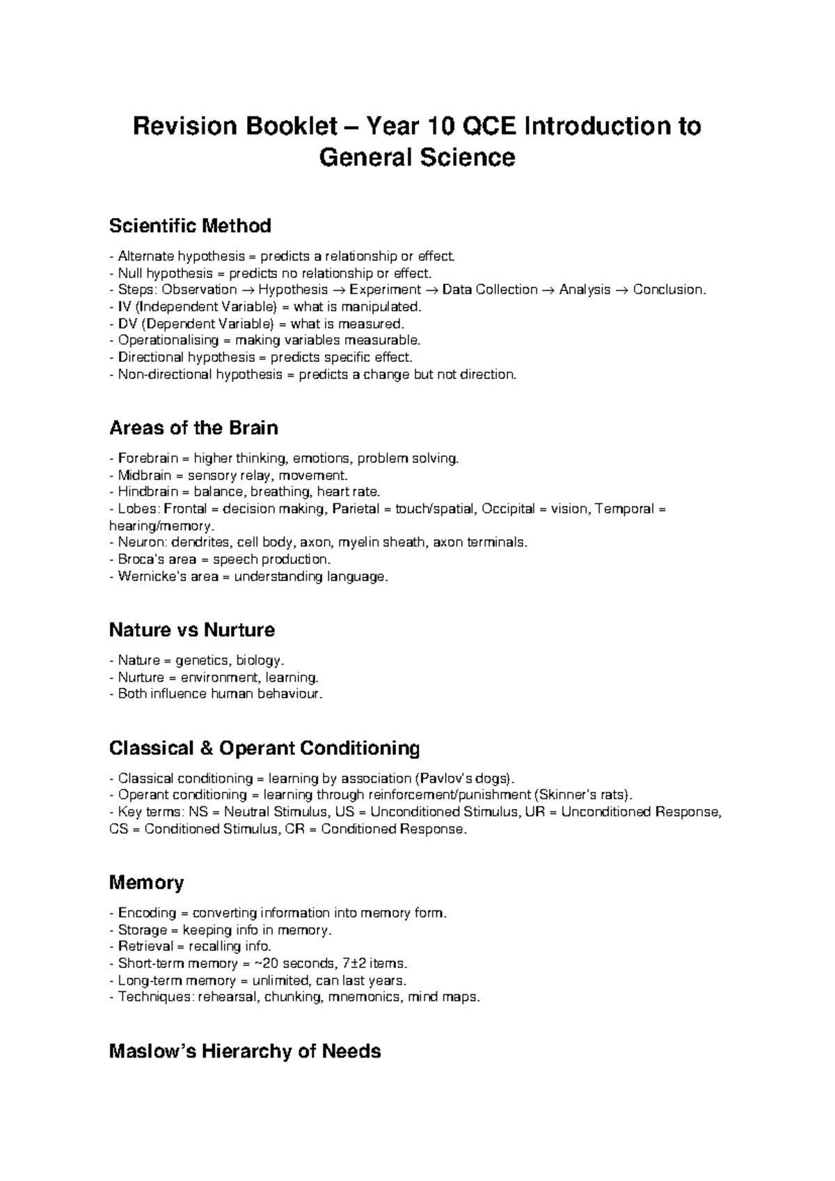 Year 10 QCE Revision Booklet: General Science Concepts and Methods - Studocu