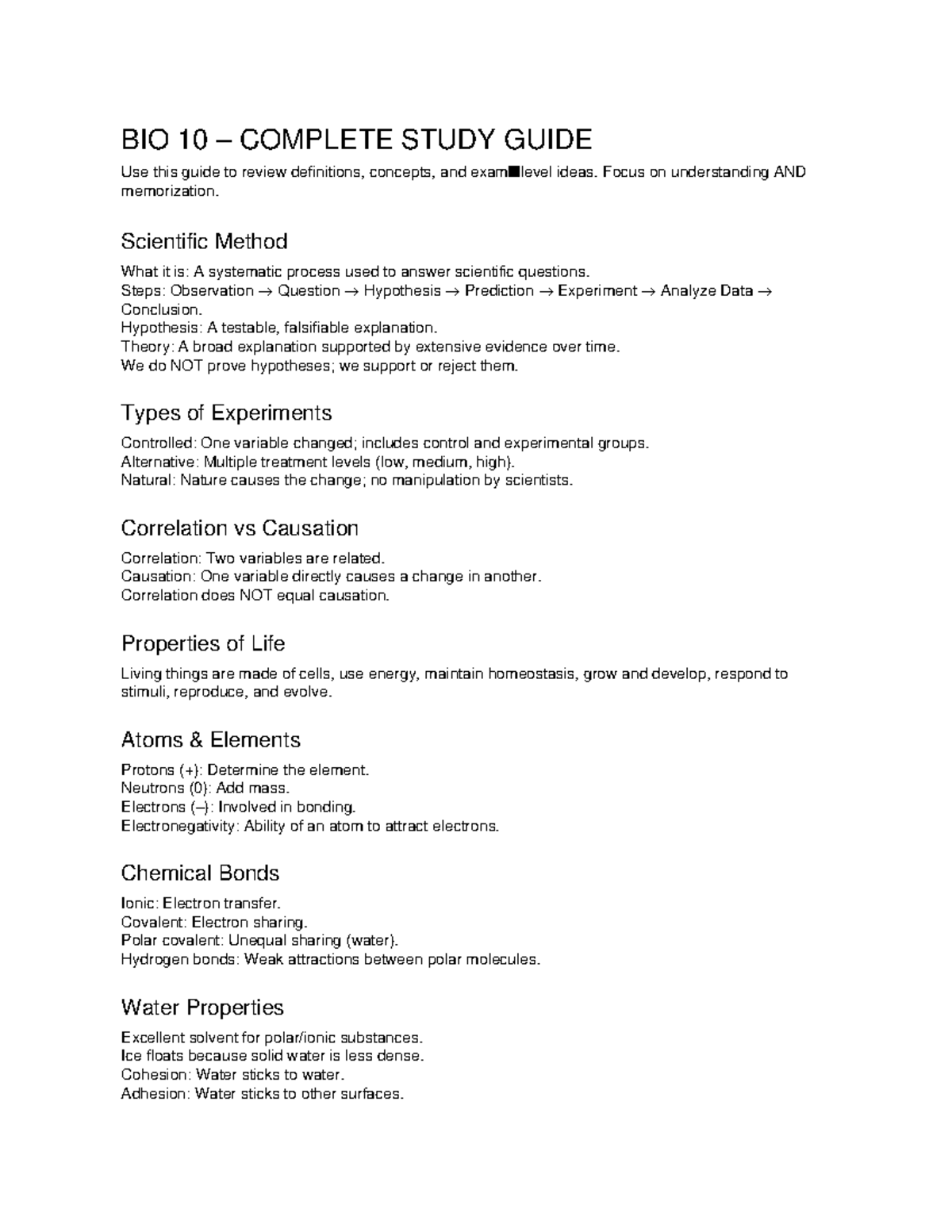 BIO 10 – Complete Study Guide - Studocu