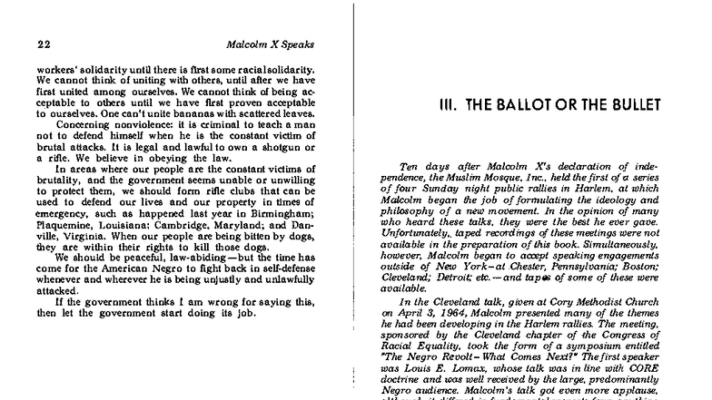 22 Malcolm X Speaks: The Ballot or the Bullet Analysis - Studocu