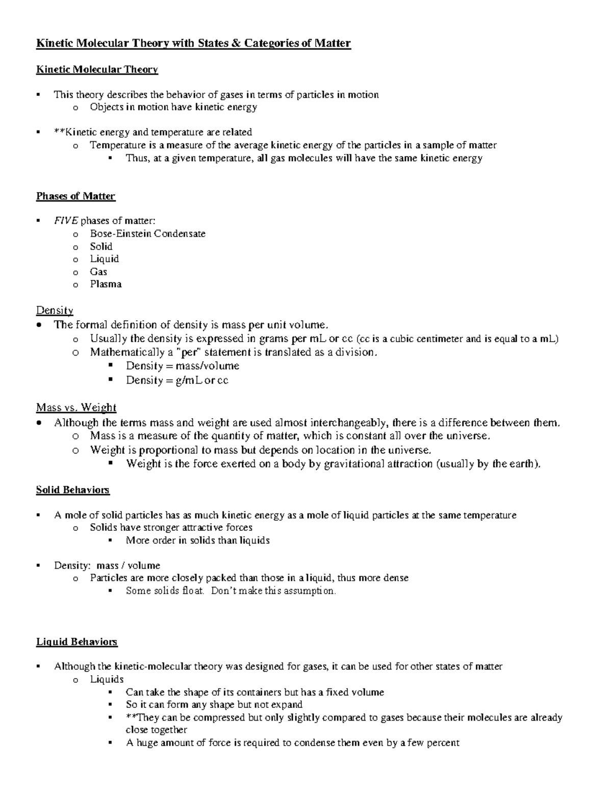 Kinetic Molecular Theory & Phases of Matter Overview (Chem 101) - Studocu