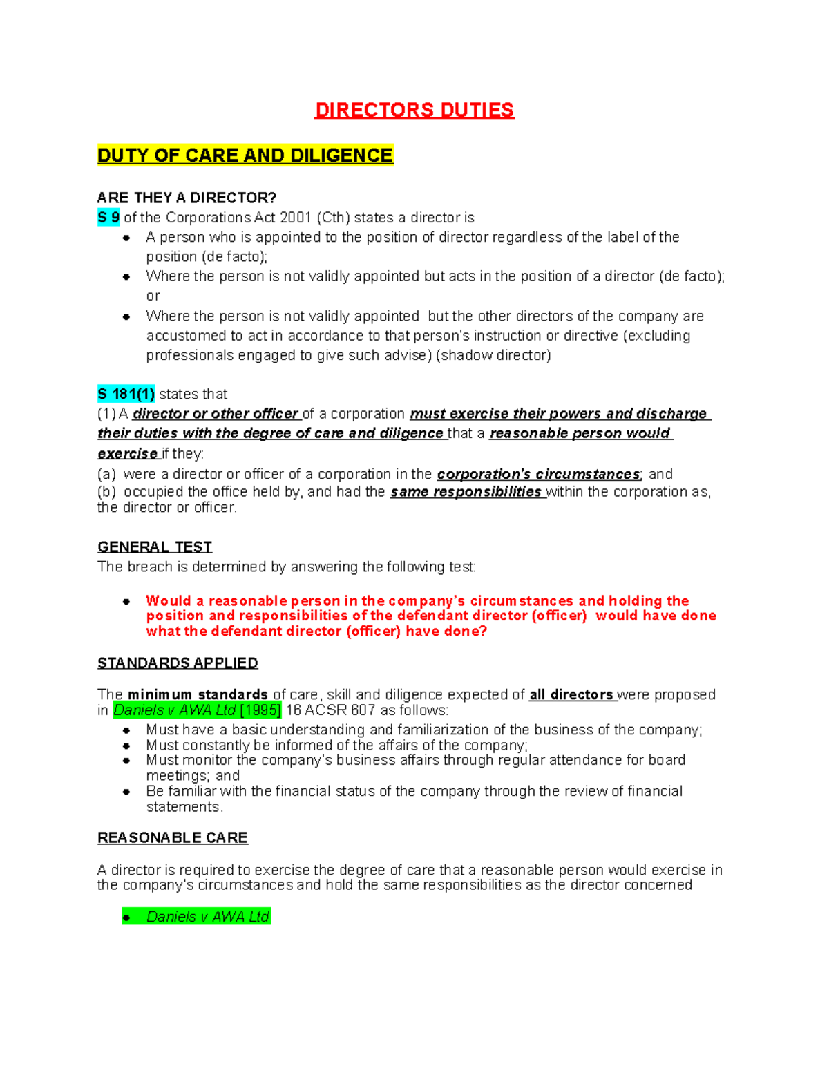 Directors' Duties & Members' Remedies: A Comprehensive Overview - Studocu