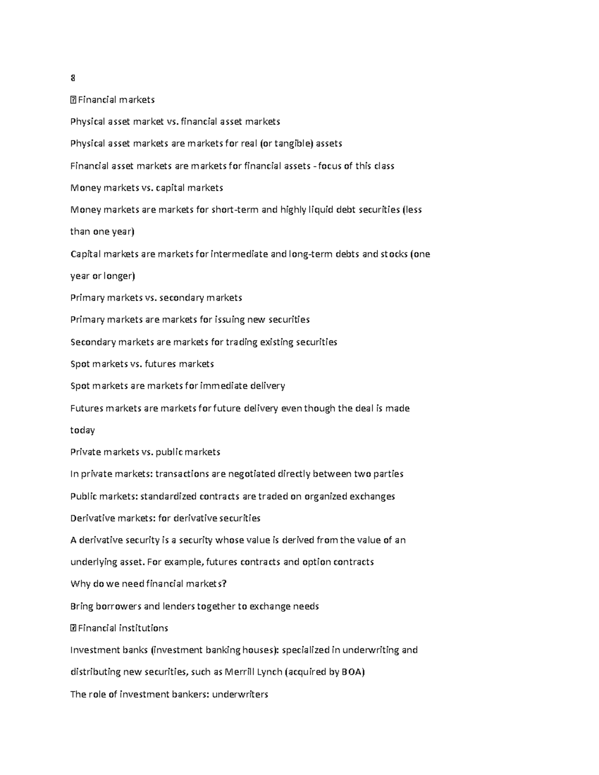 FM - Interview Notes on Financial Markets and Asset Types - Studocu
