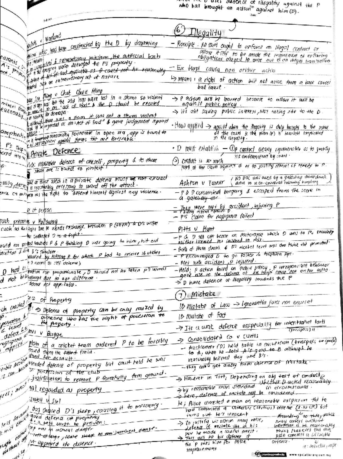 Torts (LAW 101): Illegality and Defenses - Study Notes - Studocu