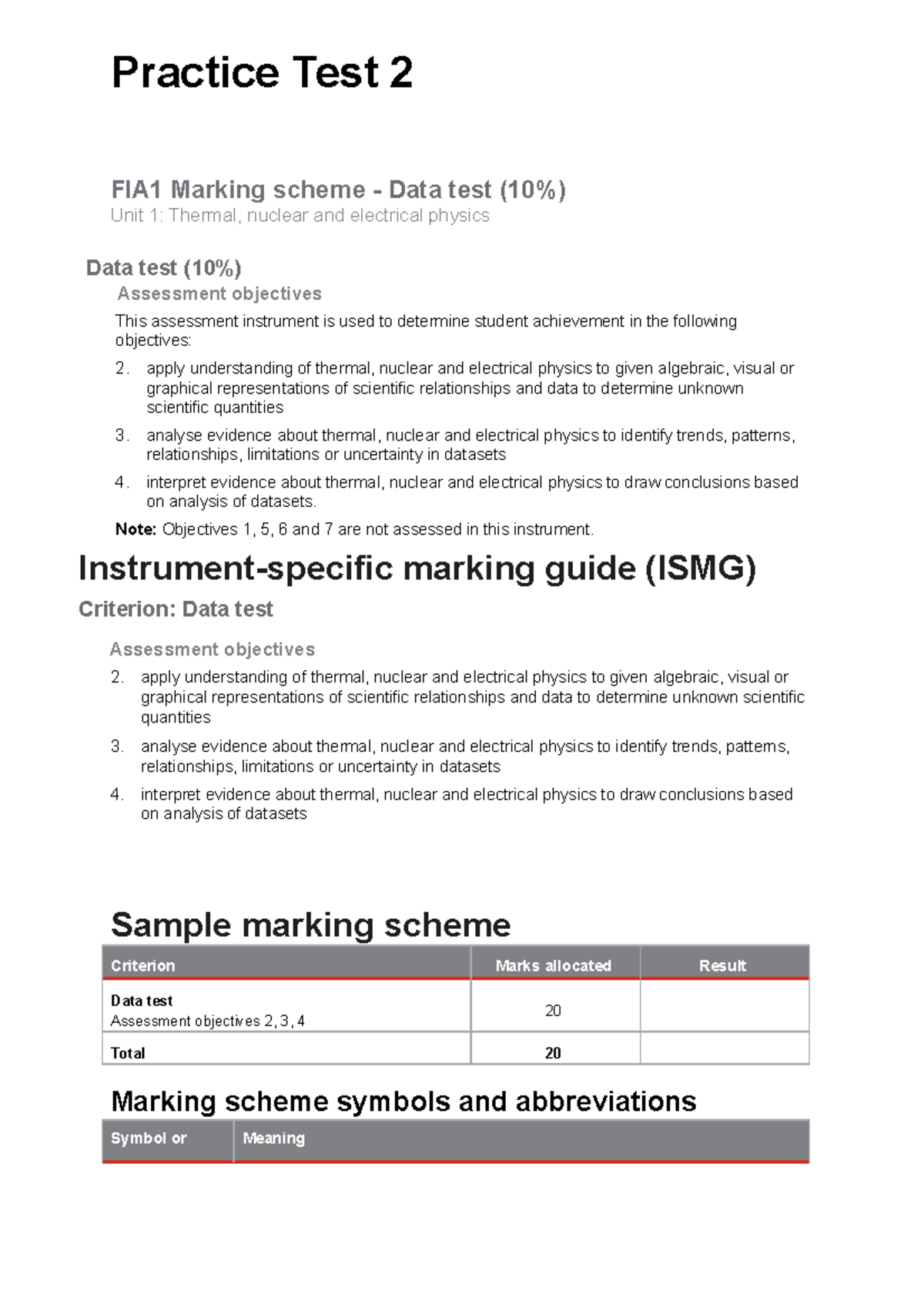 FIA1 Unit 1 Data Test Practice 2 Marking Scheme and Guide - Studocu