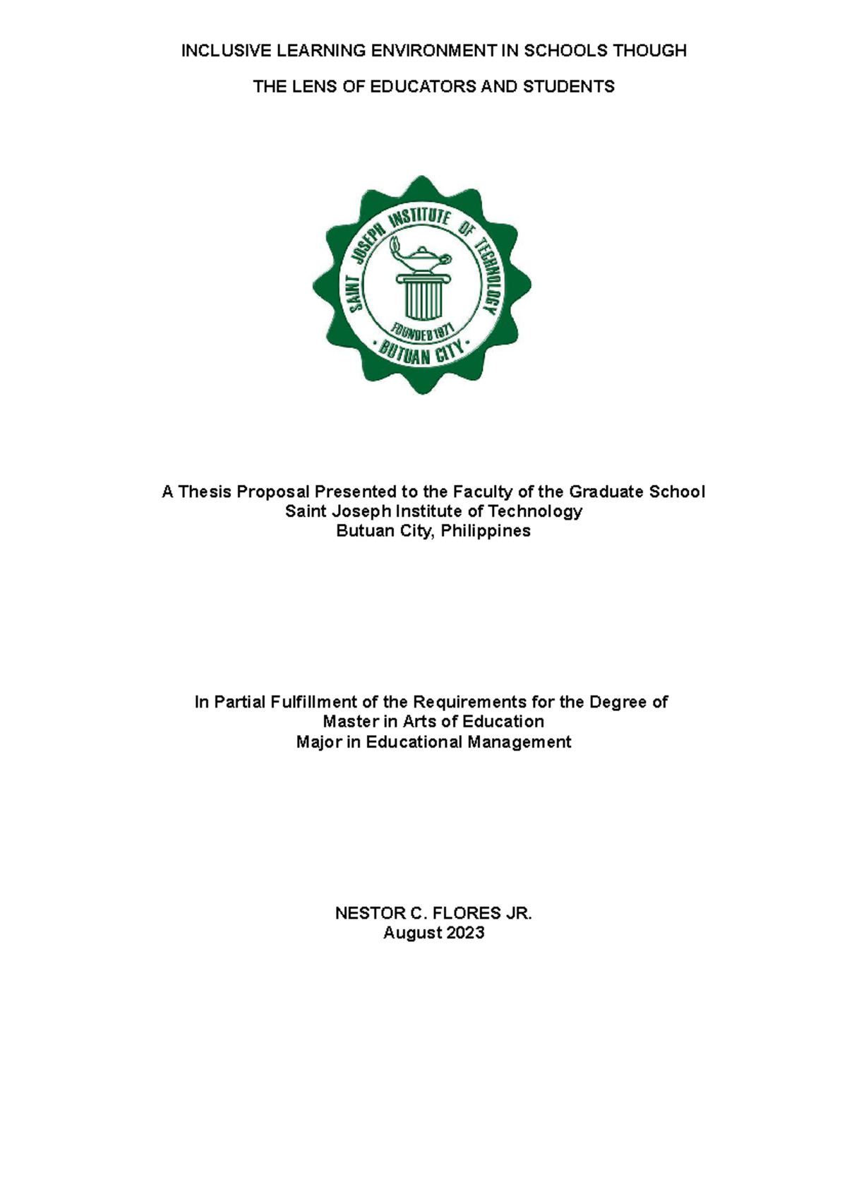 Thesis Proposal: Inclusive Learning Environments in Education (MAED ...