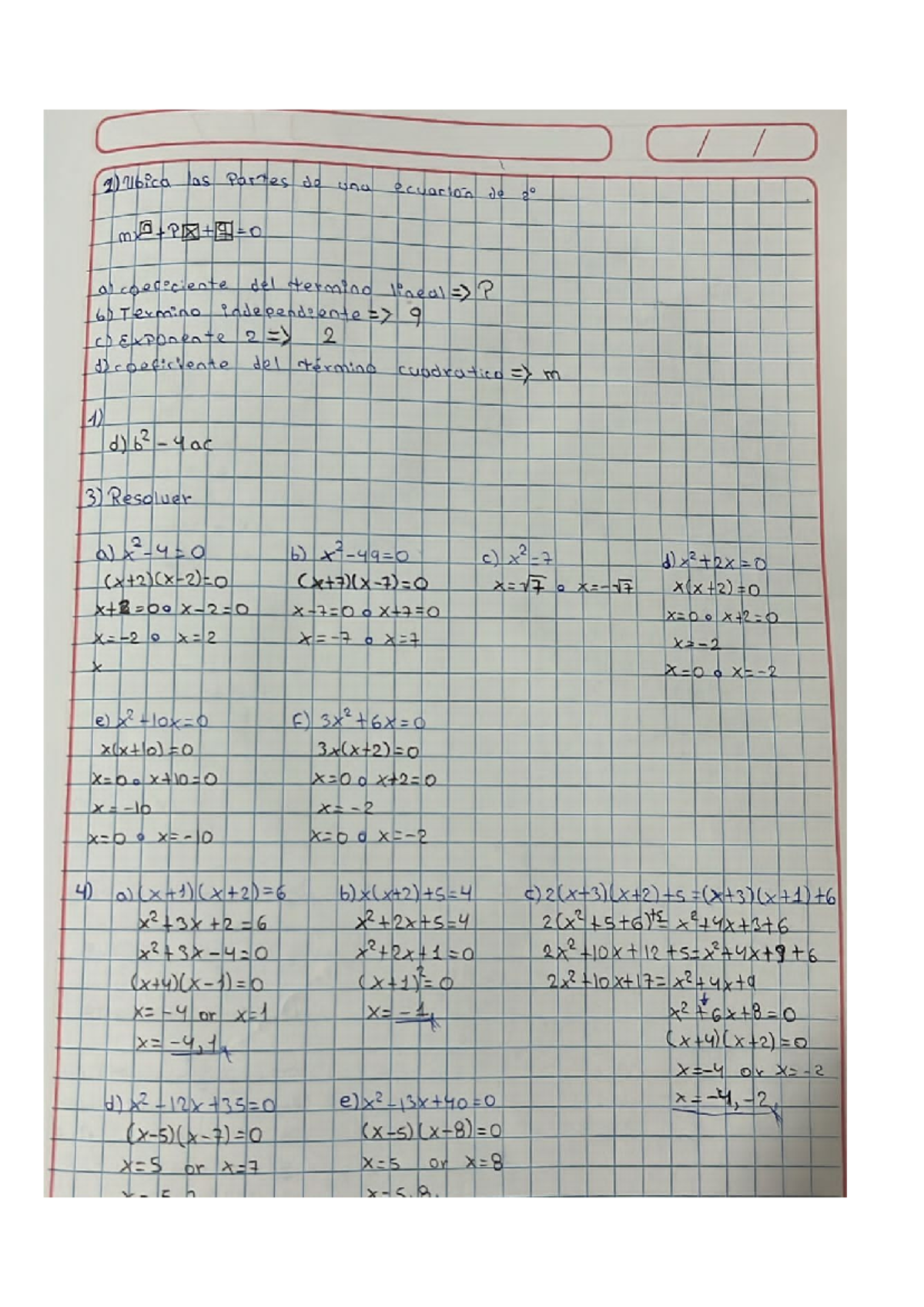 Ejercicios de ecuaciones de segundo grado - ACCT 5440B - 1)Ubica las ...