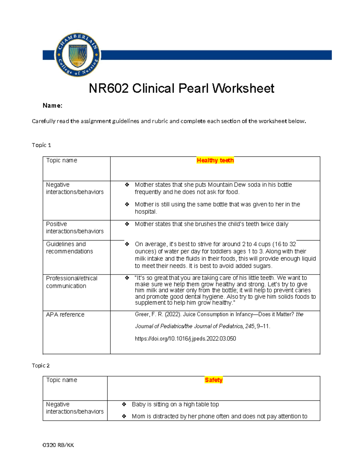 NR602 W2 Clinical Pearl Worksheet - NR602 Clinical Pearl Worksheet Name ...