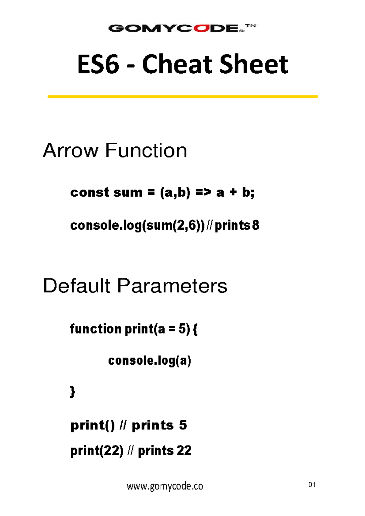 ES6 - Cheat Sheet - Provides a summary and hints for the ES6 - ES6 - Cheat Sheet Arrow Function ...