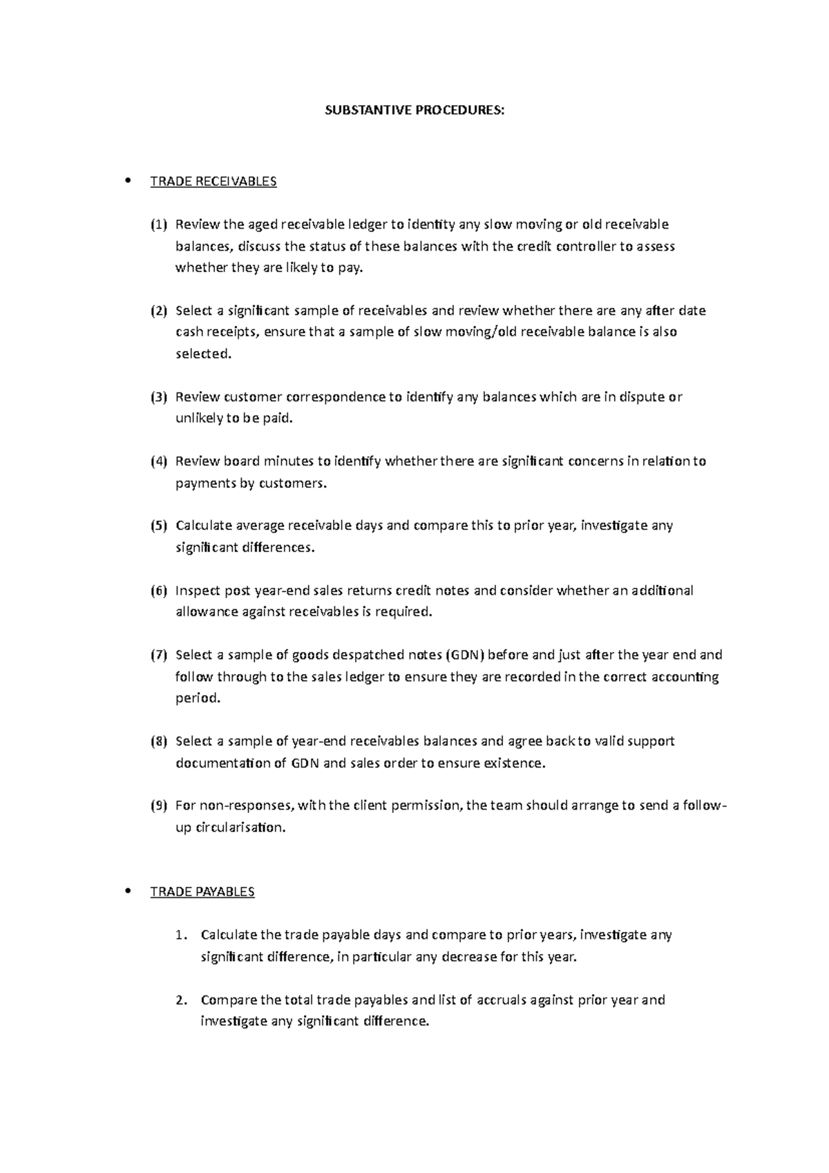 Substantive Procedures for ACCA: Comprehensive Audit Guide - Studocu