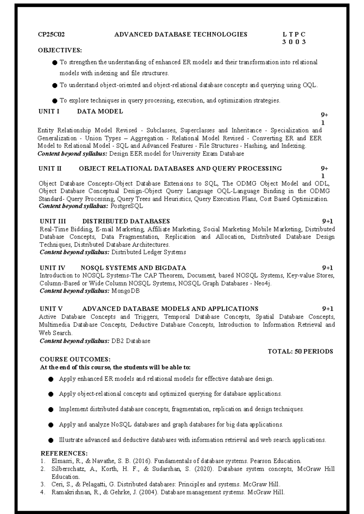 CP25C02 Advanced Database Technologies Lecture Notes - Studocu