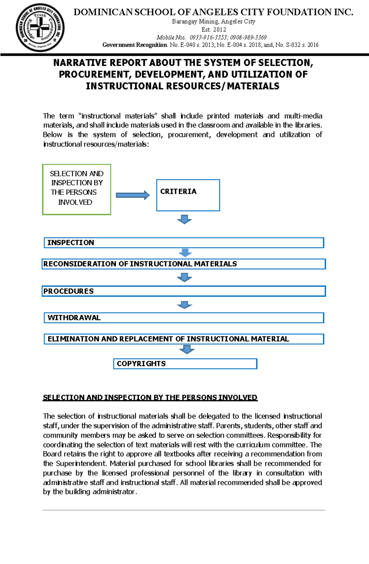 System of Selection, Procurement & Utilization of Instructional ...