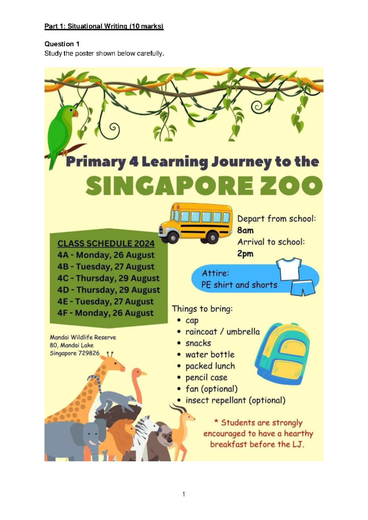 PSLE Foundation English 2024 Paper 1: Situational Writing Task - Studocu