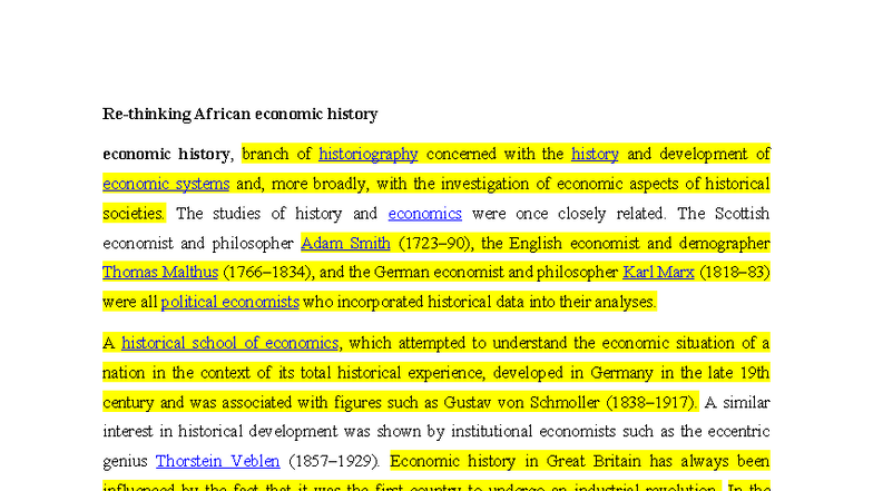 HIST 218 Notes - Re-thinking African economic history economic history ...