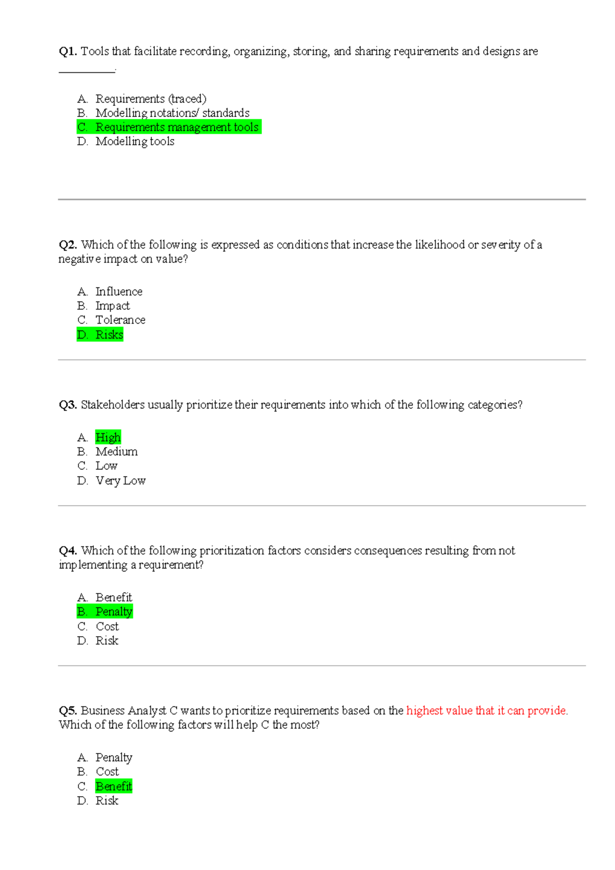 Q1 - CCBA Sample Quiz Questions and Answers - Studocu