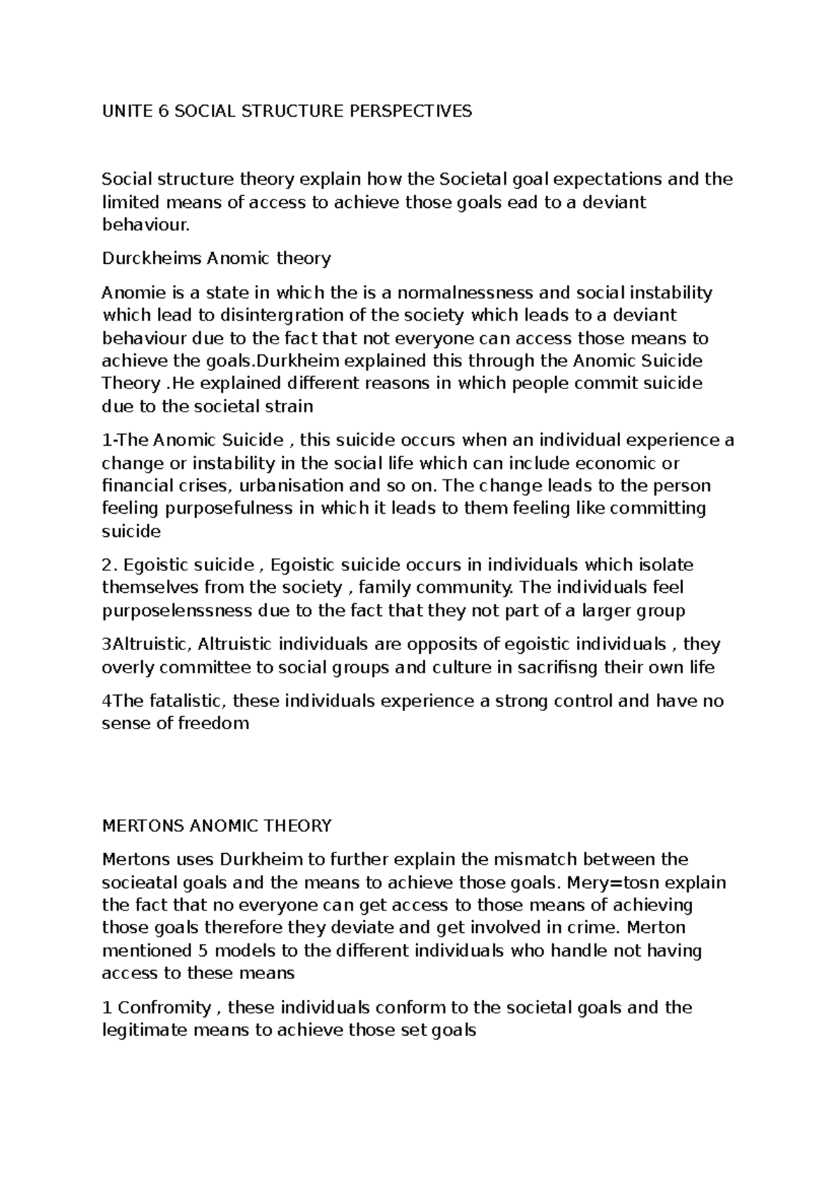 Social structure theory - UNITE 6 SOCIAL STRUCTURE PERSPECTIVES Social ...