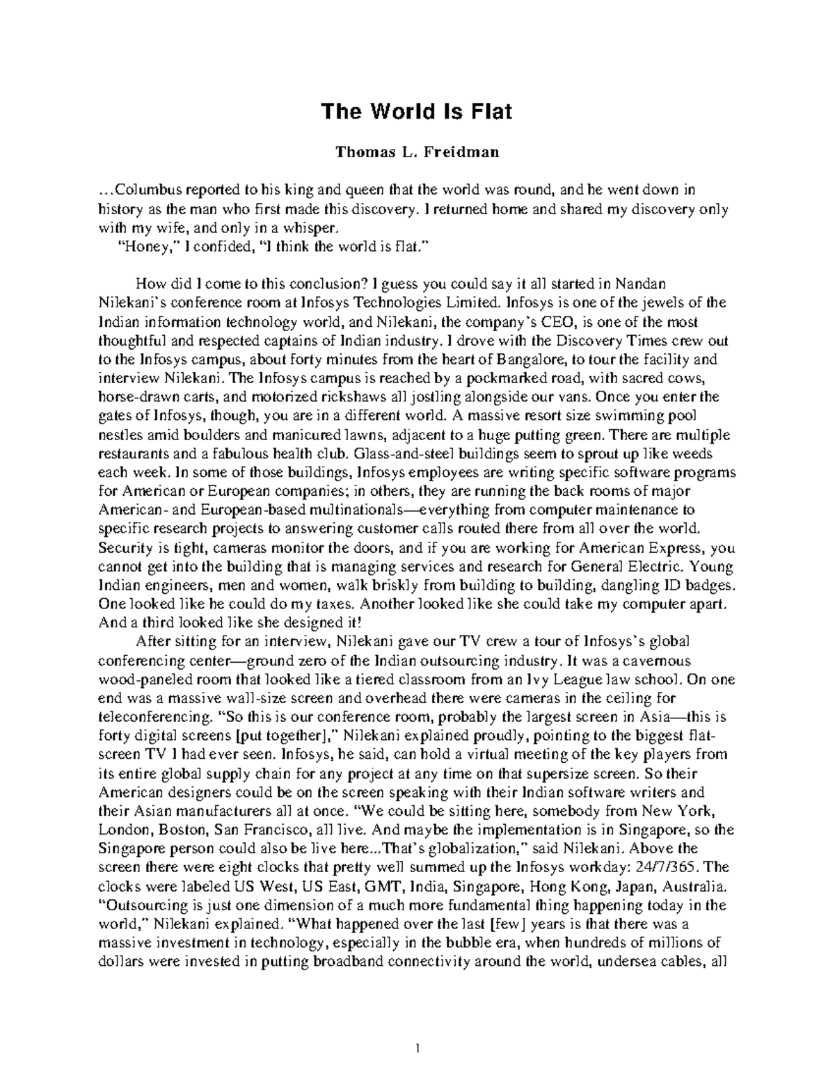 Friedman: The World Is Flat - Chapter 1 Insights - Studocu