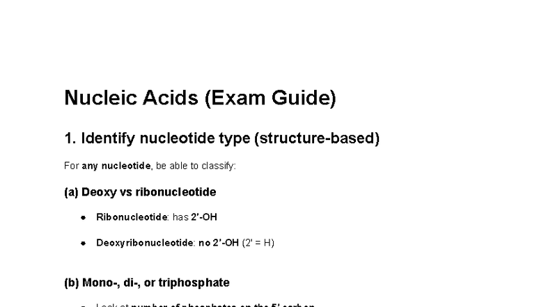 Nucleic Acids (BIO 101) Final Exam Study Guide - Studocu