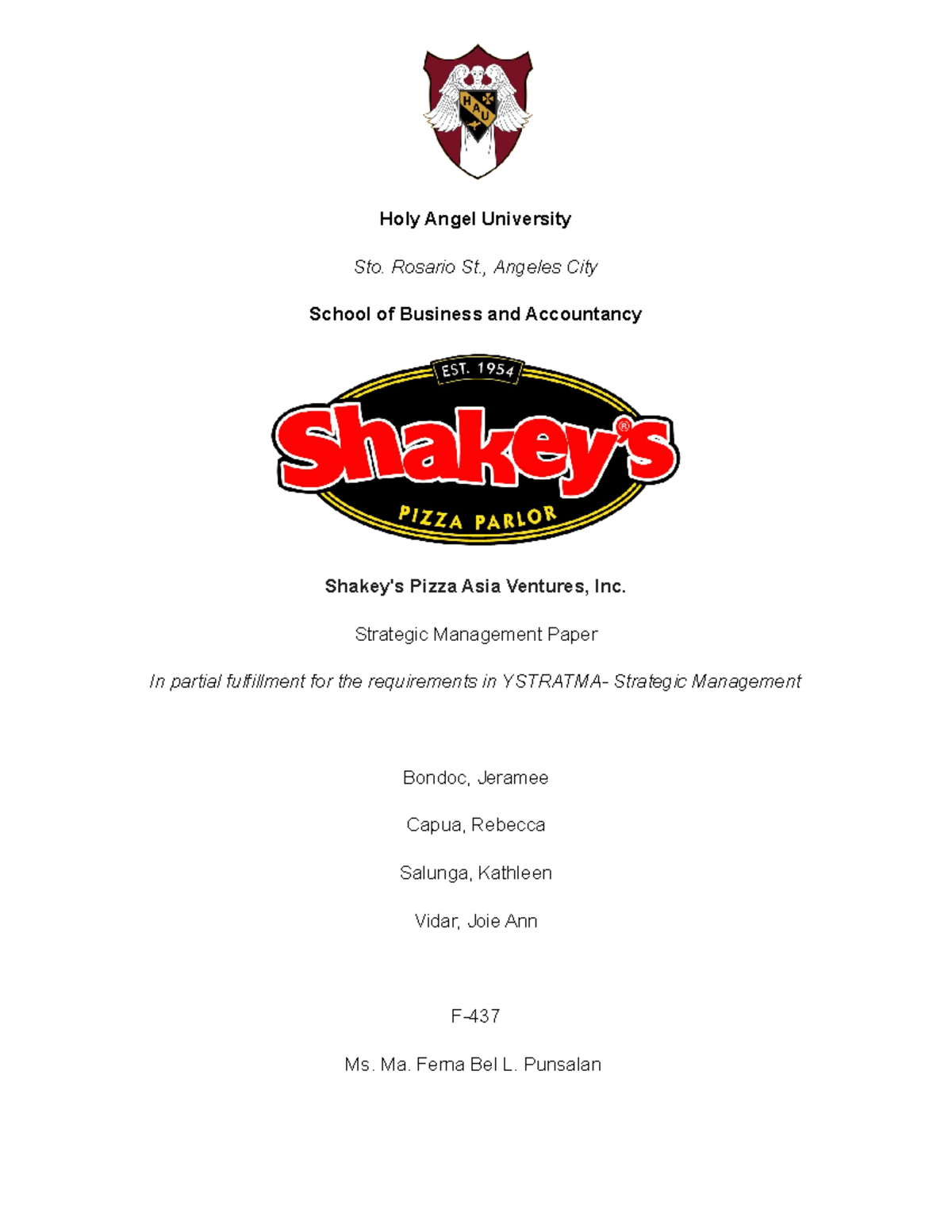 Strategic Management Paper on Shakey's Pizza - YSTRATMA - Studocu
