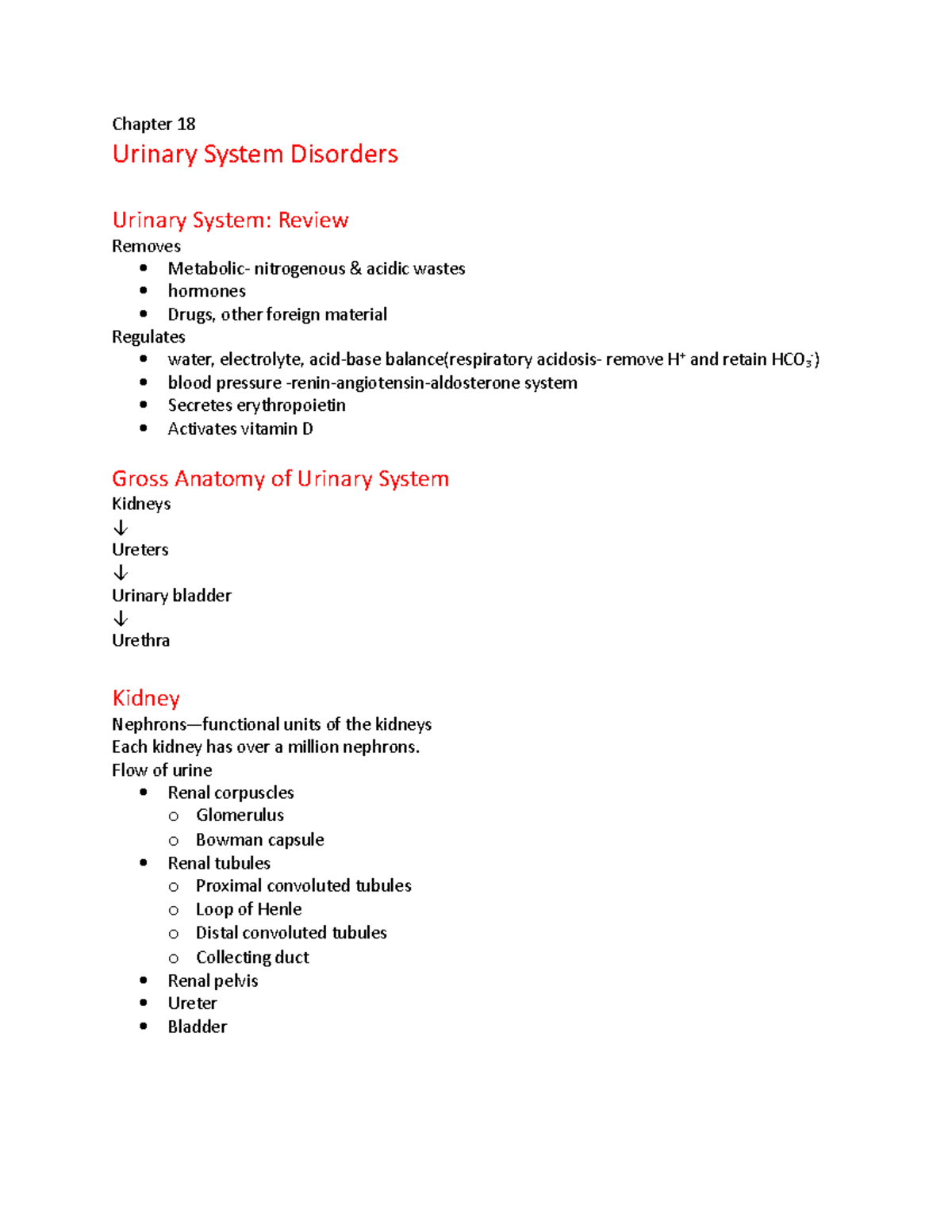 Ch 18 Urinary System Disorders: Key Concepts & Diagnostic Insights - Studocu