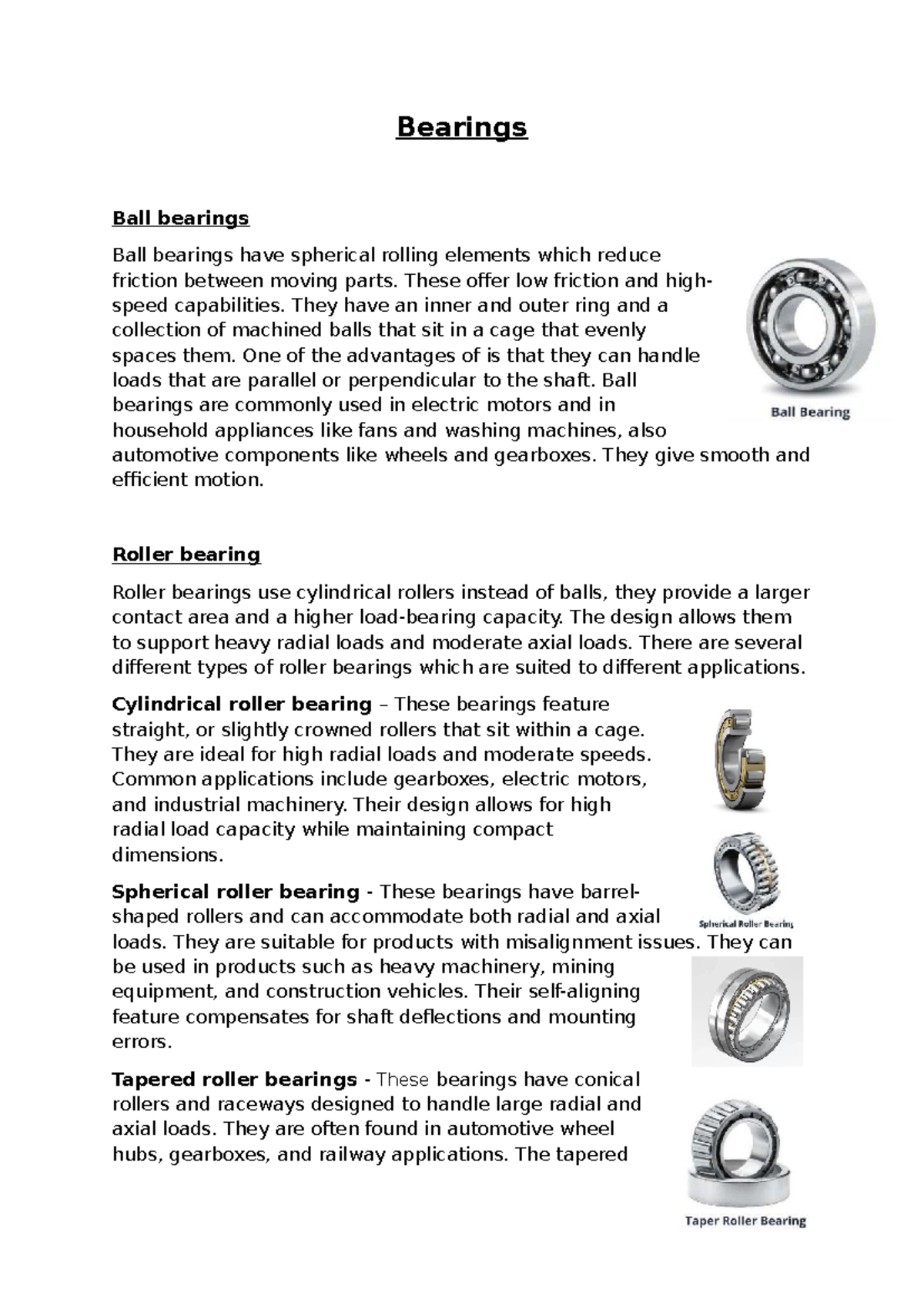Bearings Overview: Types, Manufacturing, and Applications - WRGER - Studocu