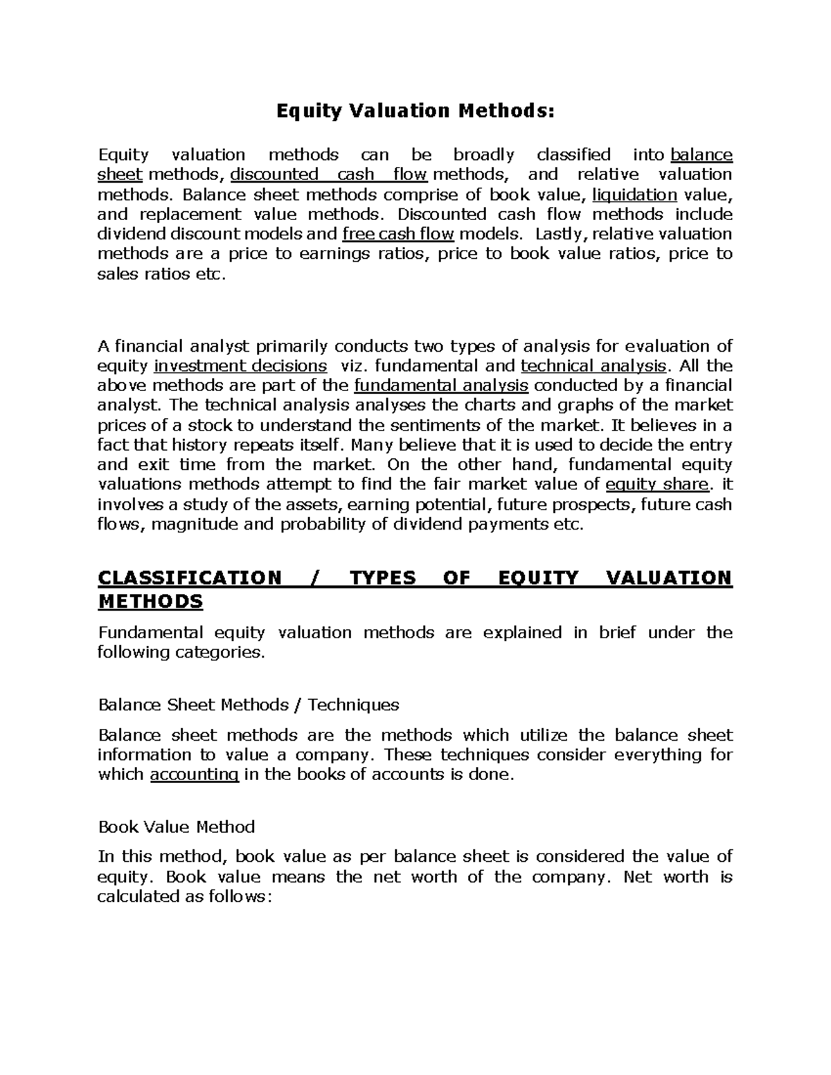 Equity Valuation Methods: Fundamental and Technical Analysis Techniques ...