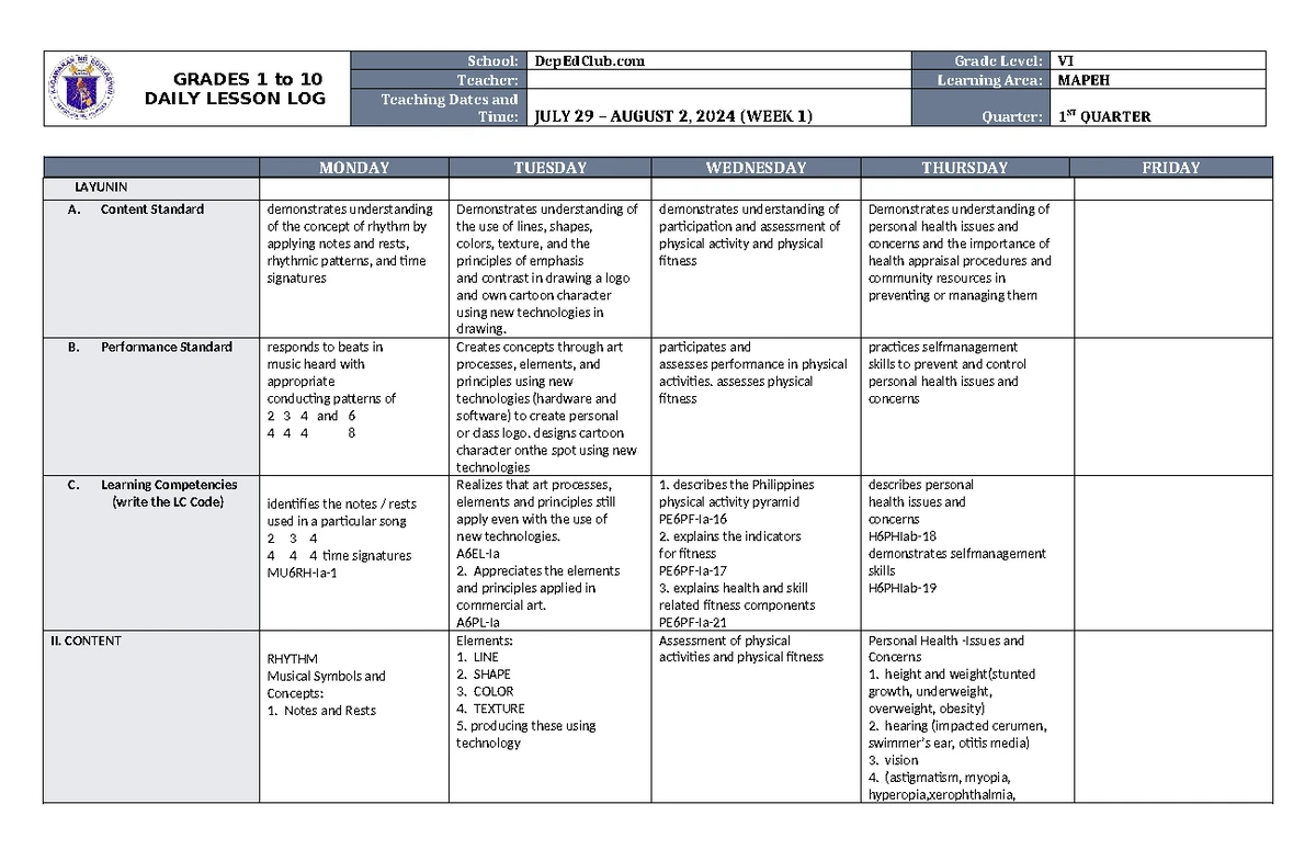 MAPEH 9 Detailed Lesson Plan: Understanding Opera's Vocal Components ...