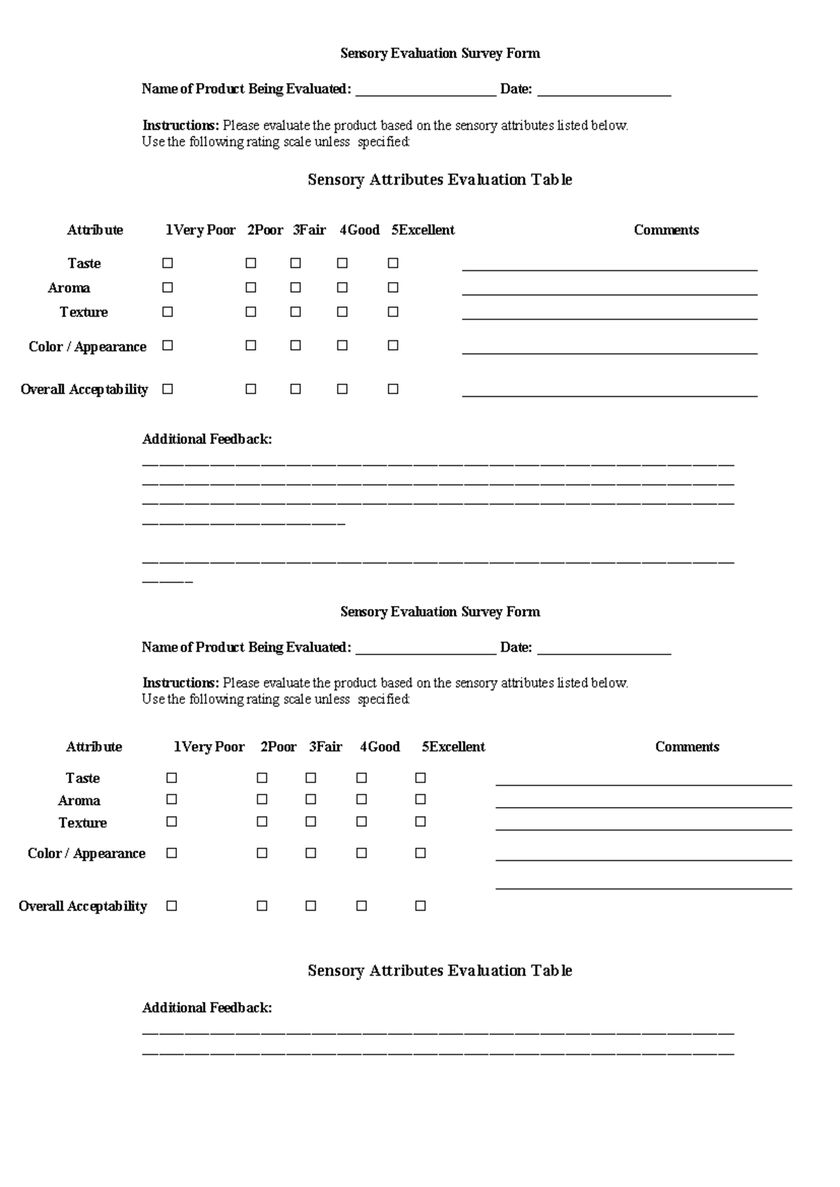 Sensory Evaluation Survey Form for Product Assessment - Studocu