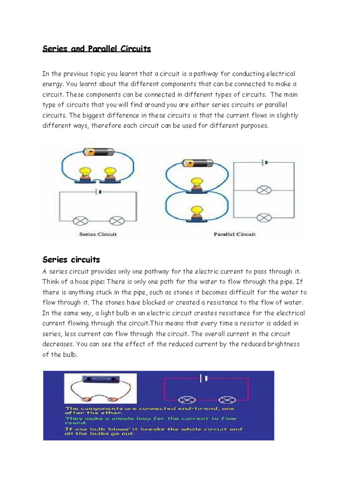 Grade 8 Series and Parallel Circuits: Concepts and Comparisons - Studocu