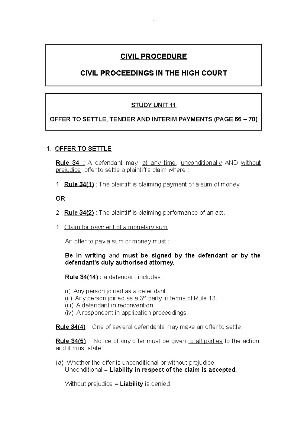Civil Procedure - Study Unit 11 - Copy - CIVIL PROCEDURE CIVIL ...