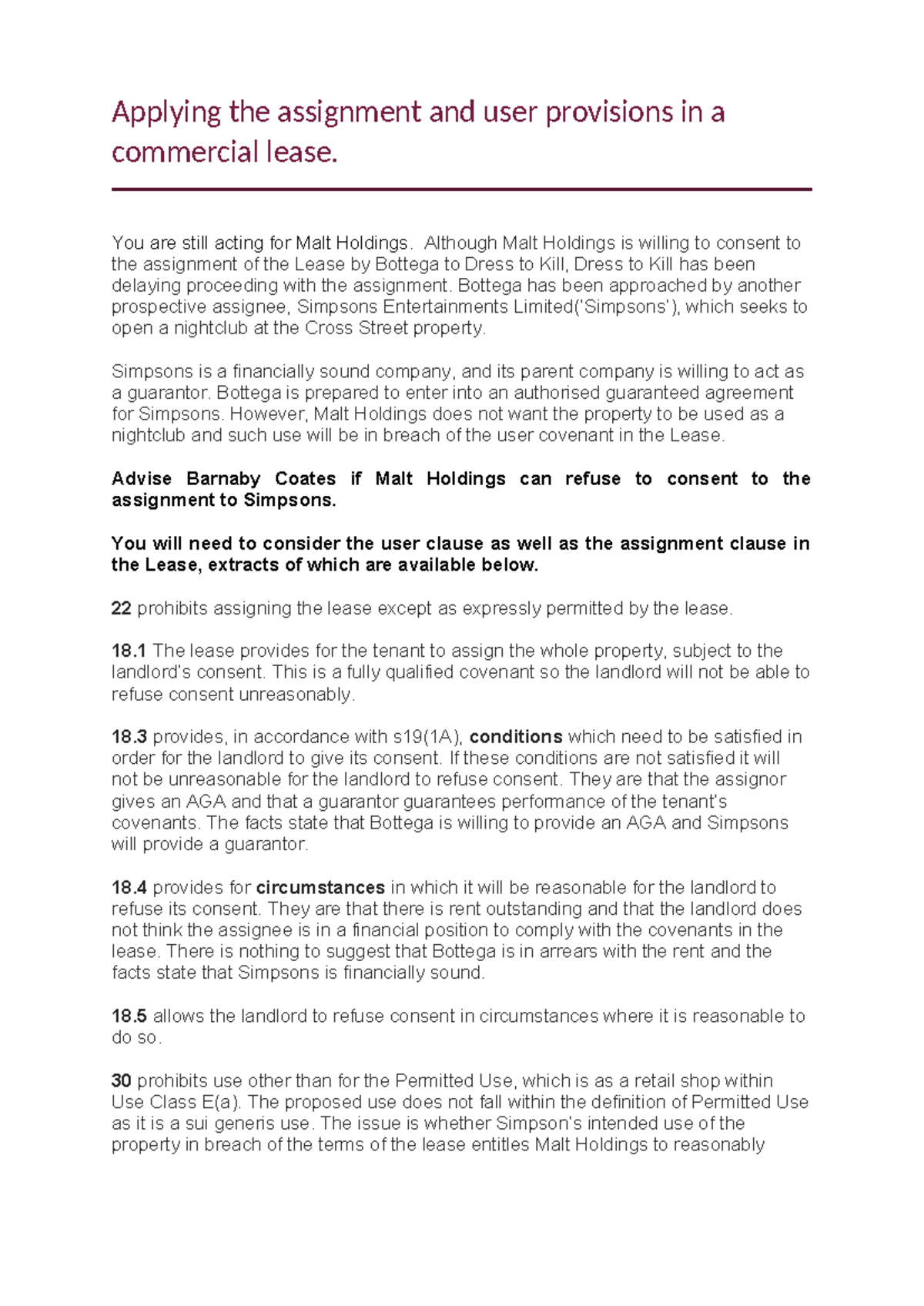 Commercial Lease Assignment & User Provisions: Malt Holdings Case Study ...