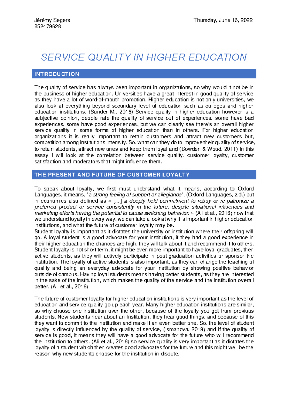 Service Quality in Higher Education Jérémy Segers - 852479628 SERVICE ...