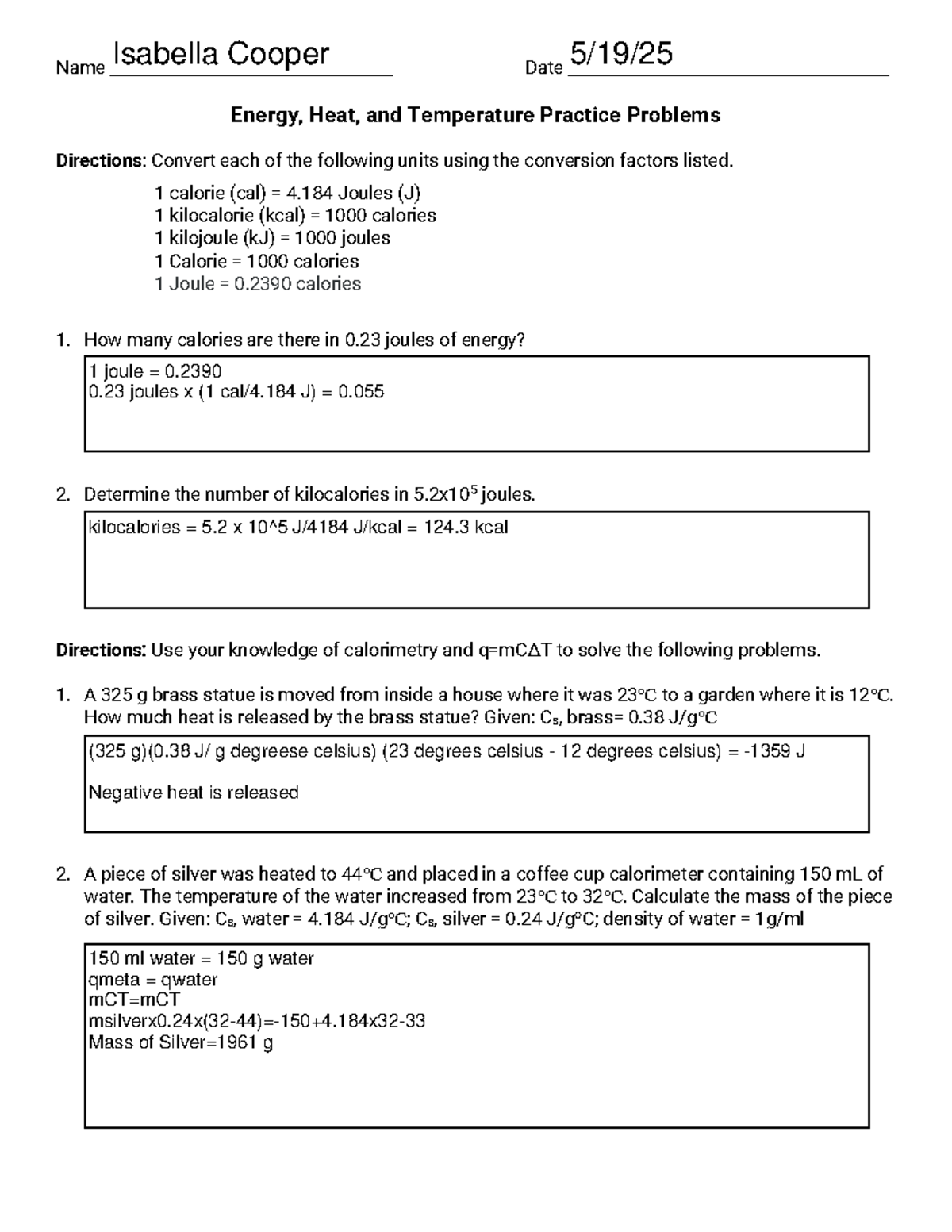 Energy, Heat, and Temperature Practice Problems (Final Exam) - Studocu