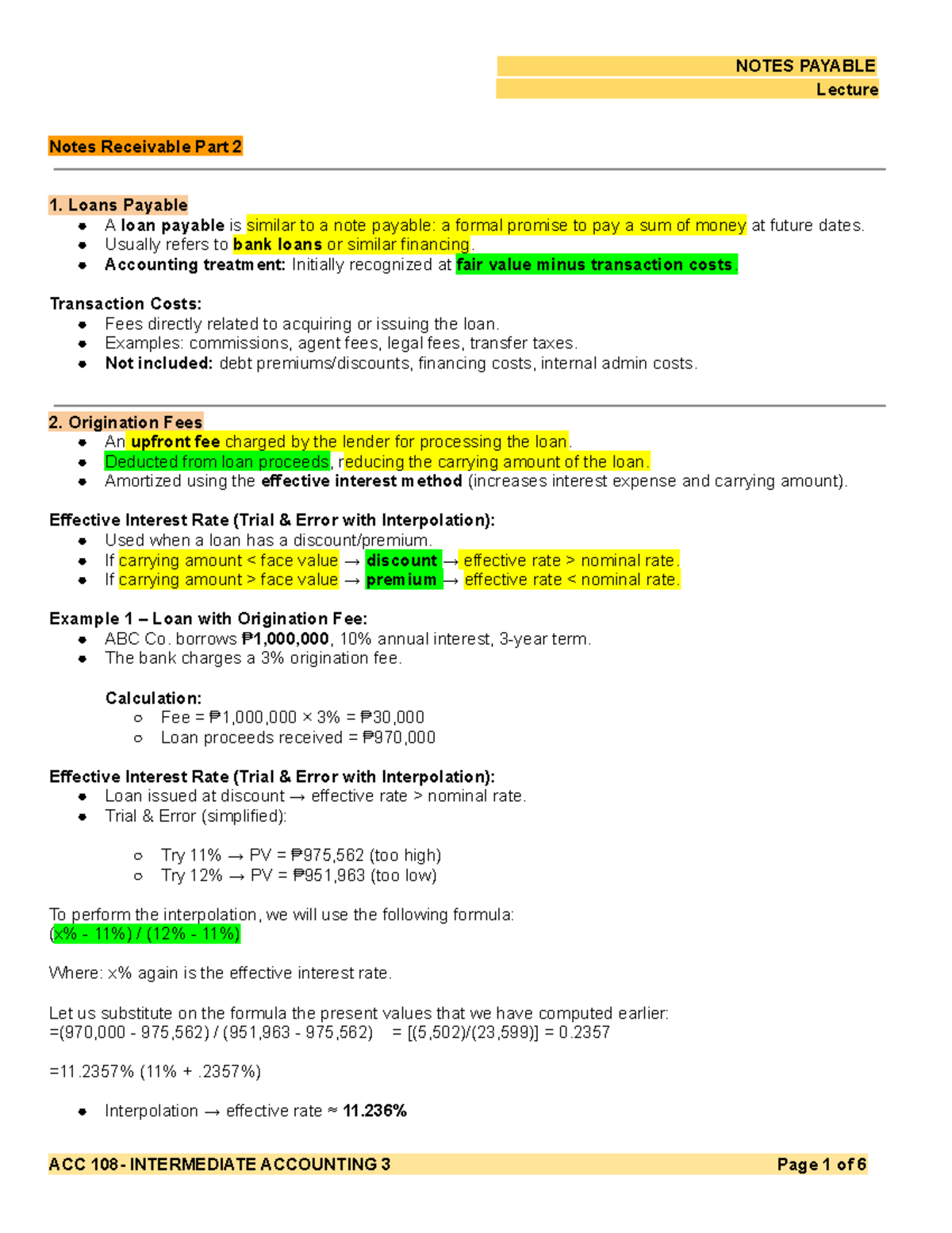 Notes Payable Part 2 - Lecture ACC 108: Key Concepts and Examples - Studocu