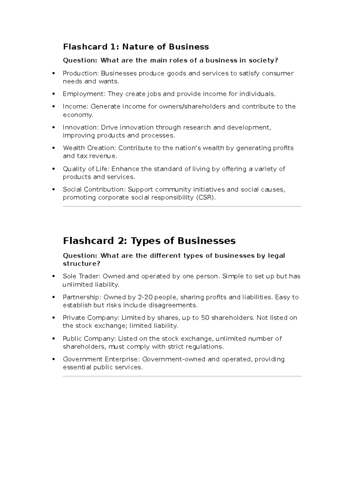 Business Flash Card Prelim: Key Concepts in Business Roles & Influences ...
